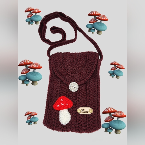 Bags | Mushroom Purse Completely Handmade Piece Burgundy With A ...